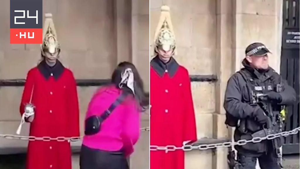Videón, ahogy egy gépfegyveres rendőr védelmébe veszi a brit királyi ...